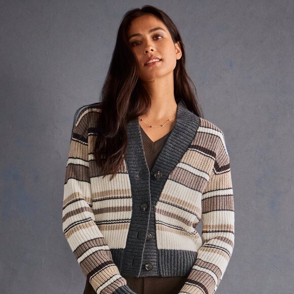 CAbi | Sweaters | Cabi Cocoa Striped Cardigan L Sample Sale | Poshmark